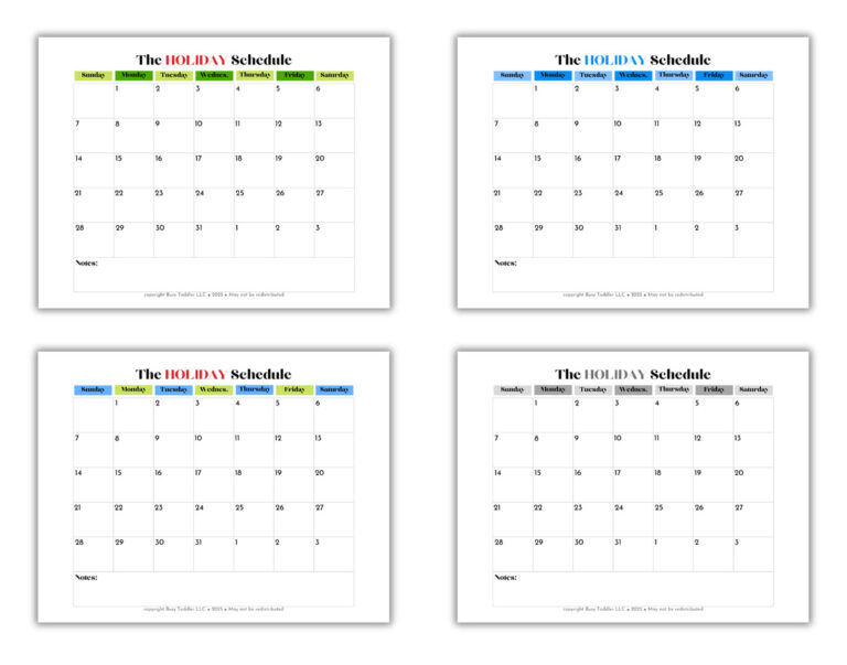 Printable Holiday Calendar for Kids - Busy Toddler