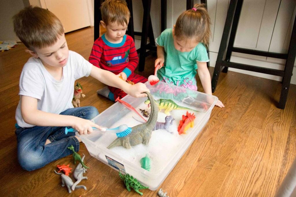 Dinosaur Bath Sensory Activity - Busy Toddler