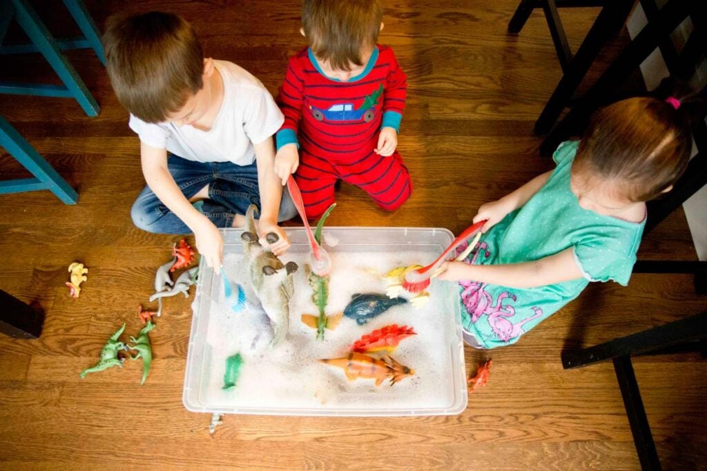Dinosaur Bath Sensory Activity - Busy Toddler