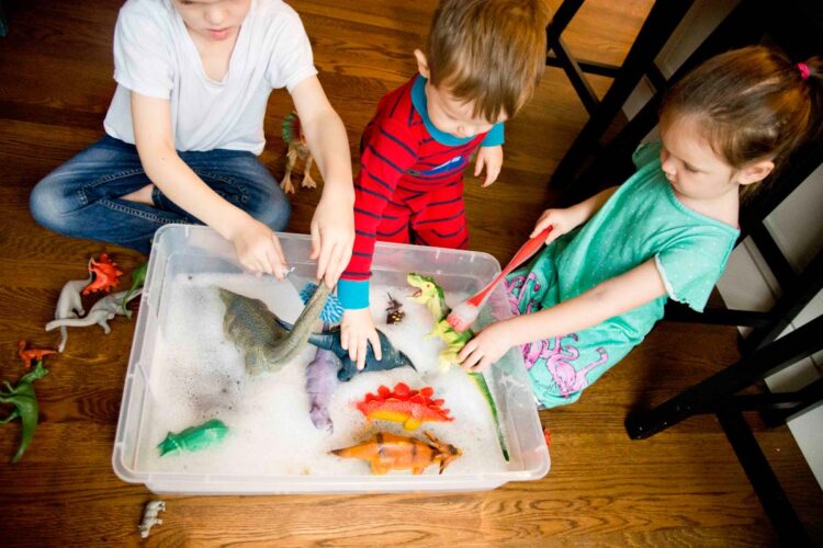Dinosaur Bath Sensory Activity - Busy Toddler
