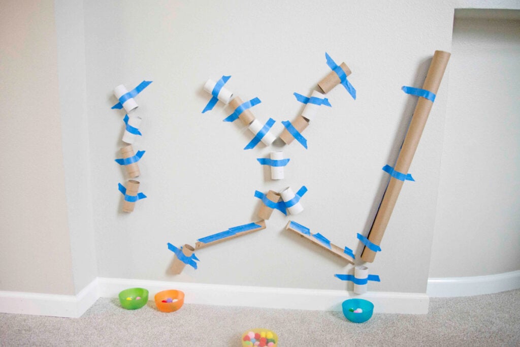 Pom Pom Tube Ramp Easy Activity - Busy Toddler