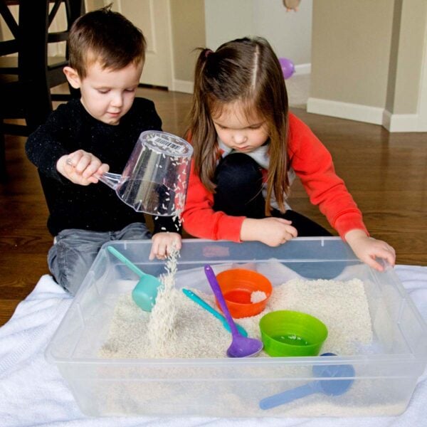 Basic Rice Sensory Bin for Kids - Busy Toddler