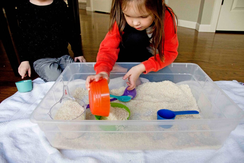 Basic Rice Sensory Bin for Kids - Busy Toddler